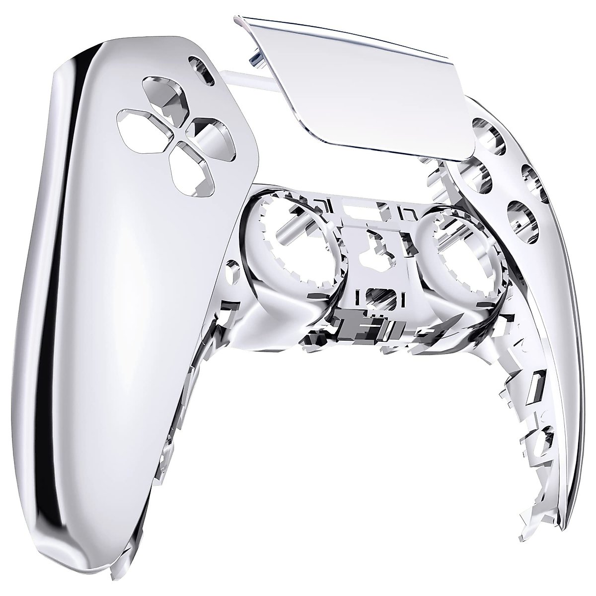 eXtremeRate Chrome Silver Glossy Touchpad Front Housing Shell Compatible with Controller, DIY Replacement Shell Custom Touch Pad Cover Faceplate Compatible with Controller