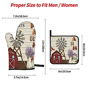Oven Mitts and Pot Holders Sets of 4,Farmhouse Windmill and Barn House Lavender Cardinal Bird Country Style,Oven Mitts Heat Resistant Oven Gloves Set Potholders for Kitchen Baking Grilling