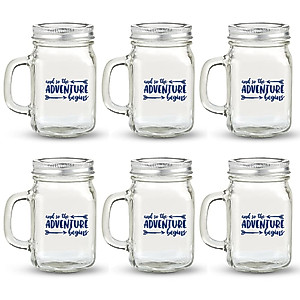 Kate Aspen "And So The Adventure Begins 12 oz. Mason Jar Mug with Lid - (Set of 6) (30048NA-TRV)