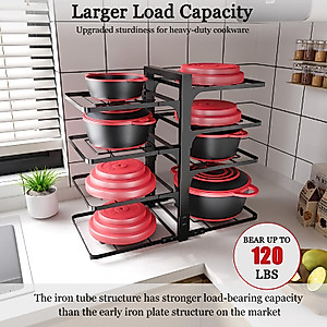 Pan Organizer Rack for Cabinet,8 Tiers Pots and Pans Organizer for Kitchen Organization & Storage, Height Adjustable Pot Lid Holders & Pan Rack ,Non-Slip Space Saving Pan Rack Holder（BLACK）