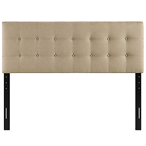 Modway Emily Tufted Button Linen Fabric Upholstered Queen Headboard in Beige