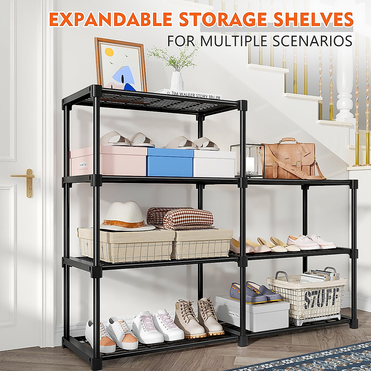 REIBII Wire Shelving Shelving Units and Storage Metal Shelves Storage Shelves 4-Tier Shelving Unit Storage Shelf Pantry Shelves Wire Shelf, 25.6" W x 15.8" D x 47.3" H