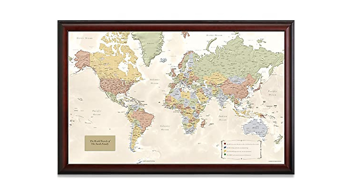 Map Your Travels Deluxe World Map - Personalized Travel Gift