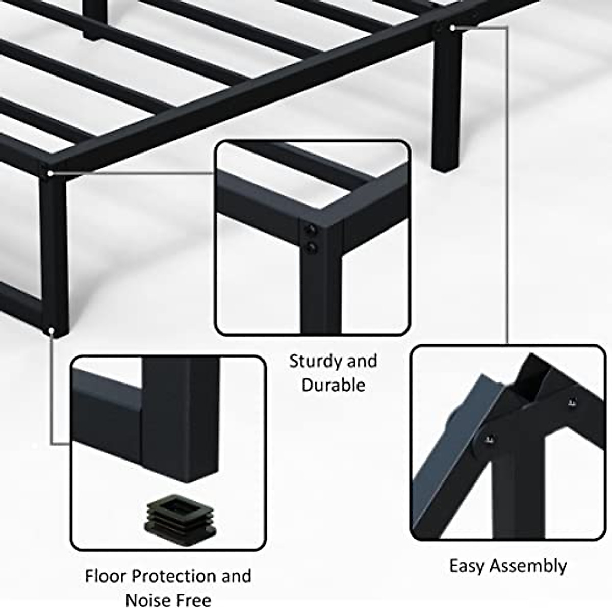 EMODA 12 Inch California King Bed Frames Heavy Duty Metal Cal King Platform with Steel Slats Support, No Box Spring Needed, Noise Free, Black