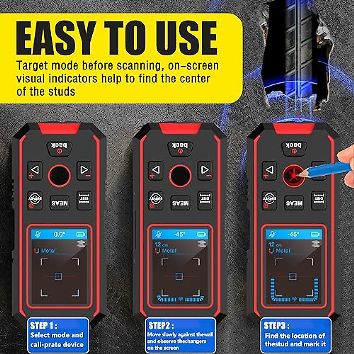 NOYAFA NF-518S Wall Scanner Stud Sensor 3IN1 Stud Detector Beam Detector Laser Rangefinder Digital Level Meter Tape Measure for Metal, Wood, Joists, AC Cord Rechargeable, Voice Annunciation