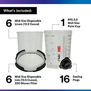 3M PPS 2.0 Paint Spray Gun System Starter Kit 26170,13.5 Ounces,200-micron Filter,Use for Cars,Furniture,Home & more,1 Cup,6 Disposable Lids and Liners,16 Sealing Plugs