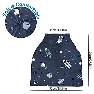 Cartoon Astronaut Nursing Cover Breastfeeding Cover, Soft Breathable Car Seat Covers, Stretchy Carseat Canopy Perfect for Boys Girls Infant, Suitable for Shopping Cart/High Chair/Stroller Covers