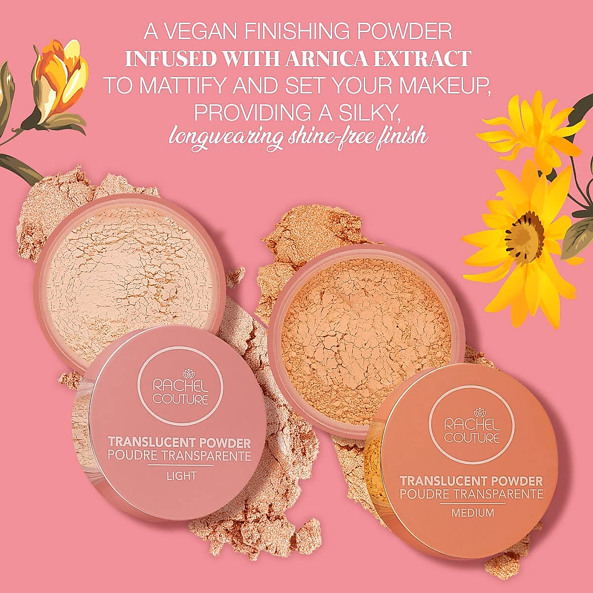 Rachel Couture Translucent Finishing Powder with Shine-Free Matte Finish | Vegan & Cruelty-Free Setting Powder | Arnica Extract Infusion - 0.28 Oz - Medium