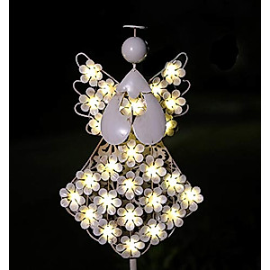 WSgift Solar White Angel Garden Stake Lights Metal Hydrangea Angel Stake Memorial Gift w/ 27 Solar LEDs Solar Angel Lights Perfect as Angel Remembrance Gifts & Sympathy Gifts (7.7" W x 40.5" H)