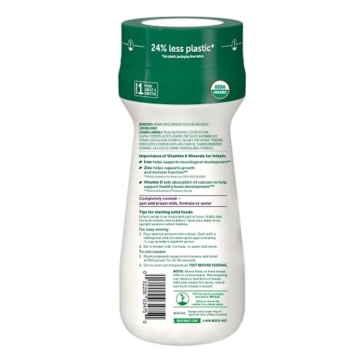 Beech-Nut Infant Cereal, Organic Oatmeal Baby Cereal, 8 oz Canister (6 Pack)