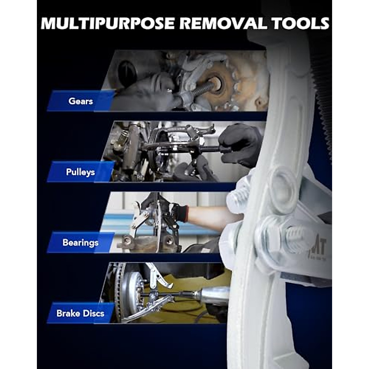 Orion Motor Tech Gear Puller Set, 3" 4" 6" 8" 3 Jaw Puller Kit for Pulley Gear Bearing Flywheel Removal, Heavy Duty Pulley Puller with Reversible Jaws 4 pcs Bearing Puller Tool Kit