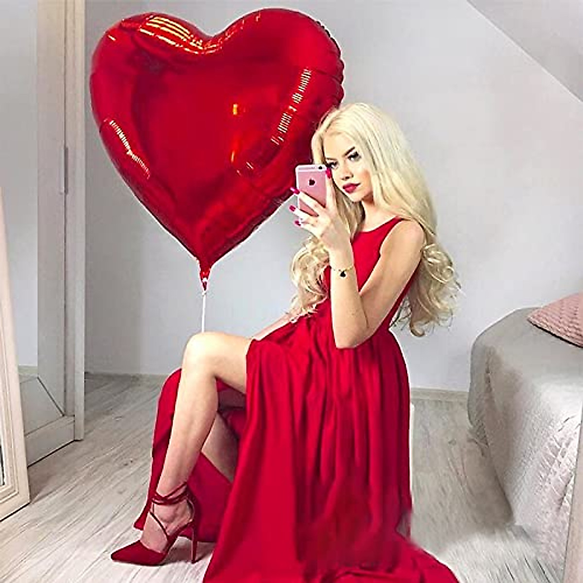 8 Pcs 36 Inch Huge Red Heart Balloons, Romantic Large Heart Foil Balloons Valentine's Day Balloons for Wedding Engagement Anniversary Party Favor Decorations (Red)