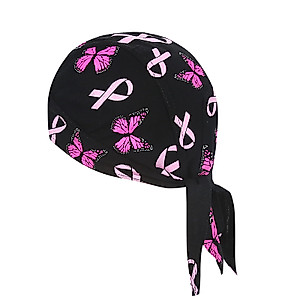 DANLCUPL DOO Rags Dew Rag Skull Cap Pirate Hat Cycling Bandana Motorcycle Biker Cooling Head Wrap Beanie Helmet Liner Ribbon Butterfly Pink Black