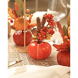 DN DECONATION Thanksgiving Decorations Set of 6 Artificial Pumpkin Decor, Decorative Pumpkin with Maple Leaves Berry for Harvest Fall Decor Table Centerpiece Home Kitchen Party