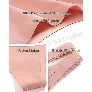 FINETOO Seamless Thongs for Women High Waisted Underwear G String Sexy Tangas Invisible Panties Lace Trim No Show 6 Pack S-XL