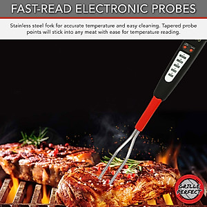 Digital Meat Thermometer Fork for Grilling and Barbecue Fast Read Electronic Probes with Ready Alarm Quick Accurate BBQ Temperature Turner for Steak Chicken Hot Grilled Food