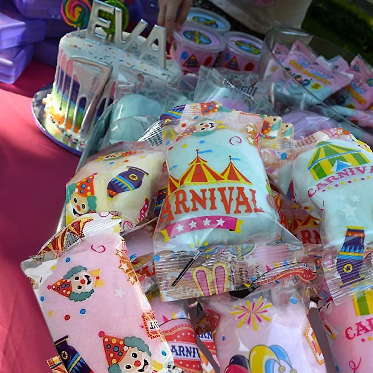 Lupy Lups! Cotton Candy Bags Carnival Desing - Assorted Flavors- Individual Package Big Bulk 0.53 oz each - Pastel Candy for Stocking, Treats, Party Favors, Buffet table Pinata (Carnival 120 Pack)