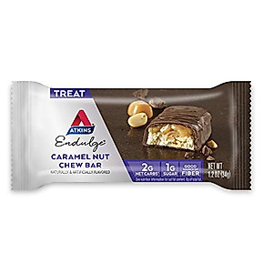 Atkins Endulge Caramel Nut Chew Bar, Dessert Favorite, 1g Sugar, Good Source of Fiber, 5 Count