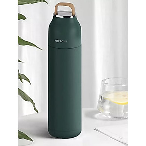 Stainless Steel Vacuum Insulated Water Bottle With Handle Lid - 500ml - Modern, Minimalist And Sleek Design (Green)