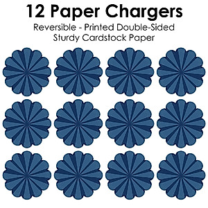 Big Dot of Happiness Navy Stripes - Simple Party Round Table Decorations - Paper Chargers - Place Setting For 12