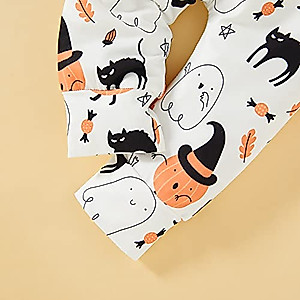 Sinhoon Baby Boys Girls Halloween Outfits Funny Letter Romper+Ghost Pumpkin Legging Pants Halloween Clothes（Black,Newborn