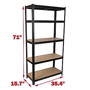 Bowoshen Storage Shelves 5-Tier 59in Height Garage Shelving Unit Rack Metal Shelf Heavy Duty 386lb Load per Tier, Adjustable Utility Shelves for Garage, Warehouse, Living Room, Office (71")