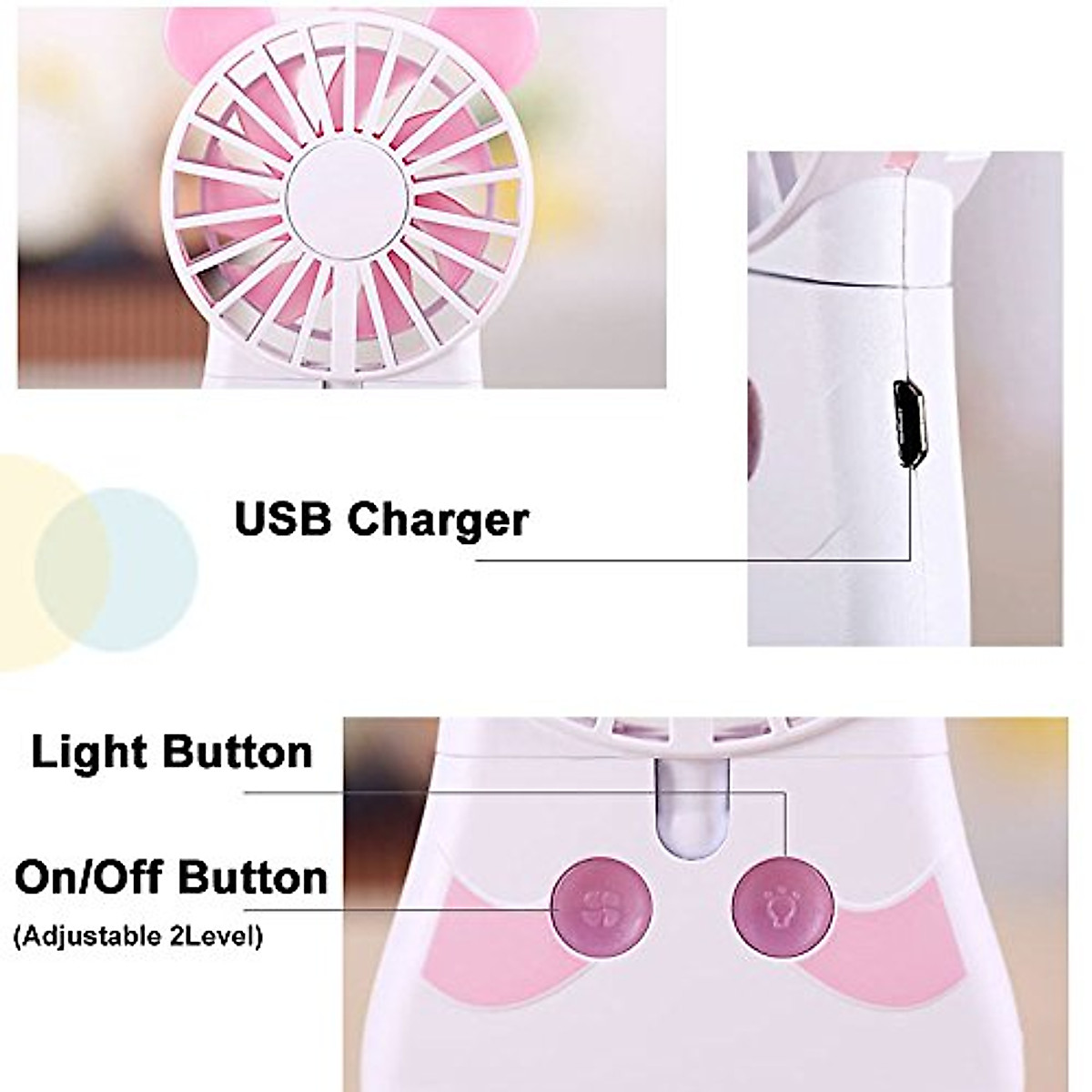 Innerest Mini Cooling Fan Personal Handheld Standable Multi-color LED Lights 2 Adjustable Speeds Travel Camping Festival Uses (Mini One Size, Mouse Fan- Lavender)