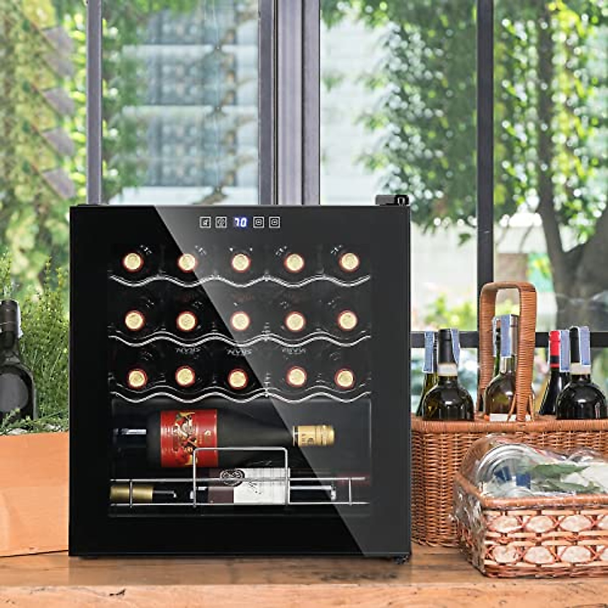 19 Bottle Wine Cooler Refrigerator, Freestanding Compressor Wine Chiller, Beverage Wine Fridge with Digital Temperature Control & Double-layer Glass Door for Red White Wine, Champagne, Beer