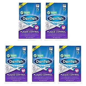 DenTek Cross Flosser Plaque Control Floss Picks, X-Shaped Floss, 75 Count, (Pack of 5)