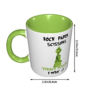 LINKEQICHE Funny Mug Rock Paper Scissors Throat Punch I Win Coffee Mug Gift Coffee Mug Internal And Handle Green 11Oz Mug