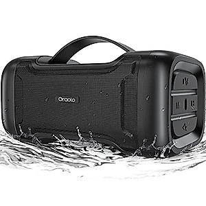 Oraolo Bluetooth Speaker with Deep Bass Basser Portable Speakers Wireless Stereo Sound, IPX6 Waterproof, TF/SD Card, AUX-in, USB Input, Built-in Mic, 24H Playtime for Home Party Outdoor Beach Pool