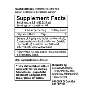 Strauss Naturals Heartdrops, Herbal Heart Supplements with European Mistletoe and Extracts of Aged Garlic, 3.4 fl oz Bottle, Original Flavor; Vegan, Non-GMO, Naturally Sourced Ingredients
