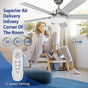 Regair 52 Inch Modern Brushed Nickel Ceiling Fan with Light and Remote Control, Dimmable and Adjustable Color Temperature