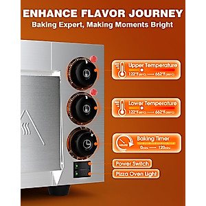 PYY Electric Pizza Oven Countertop Indoor Pizza Ovens Pizza Cooker 1800W Commercial Pizza Oven with Pizza Stone and Timer Silver