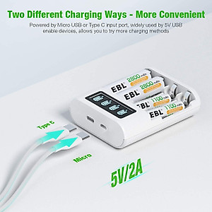 EBL AA AAA Rechargeable Battery 8 Counts with Battery Charger - LCD Smart Charger with 1.2V AA Rechargeable Battery (4pcs) and AAA Batteries (4pcs)
