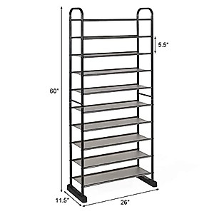 Tangkula 10-Tier Free Standing Shoes Rack, Space-Saving Shoes Organizer Shoes Storage Stand, Shoe Tower Storage Organizer, Entryway Hallway Shoes Tower, 26” x 11.5” x 60”, Black
