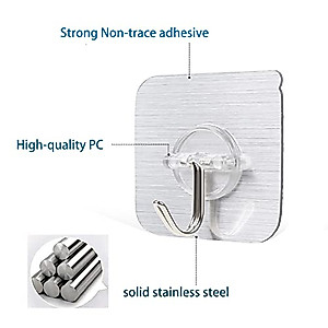 60 Pack Adhesive Hooks 24lb(Max) Adhesive Wall Hooks, Self Adhesive Hooks Heavy Duty Adhesive Hooks for Kitchens Bathroom Office, Sliver