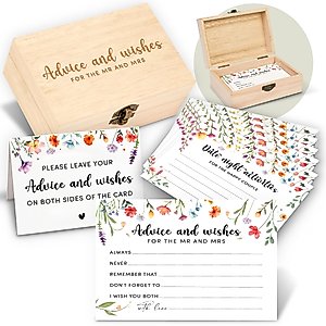 STOFINITY Advice and Wishes for The Mr and Mrs - 50 Pcs Floral Wedding Advice Cards Box, Flower Bridal Shower Advice and Wishes Cards for Bride And Groom, Wildflower Bridal Shower Decorations