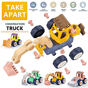 Vcent Toy 8 Pack STEM Construction Sand Toys for Toddlers Age 3-5, Take Apart Truck Toys for 3+ Year Old Boys, Excavator Beach Toys Construction Vehicles