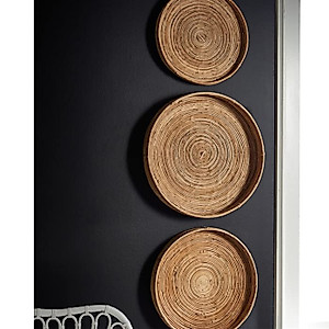 MY SWANKY HOME Elegant Set of 3 Woven Cane Rattan Trays Round Flat Baskets Natural 22 in Boho