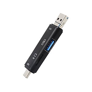 LMOLING OTG Card Reader, Nickel Plated Interface Compact 5 in 1 Adapter with Micro / USB2.0 / Type C/TF, Portable Second Transmission Memory Card Reader for Phone, Laptop, PC