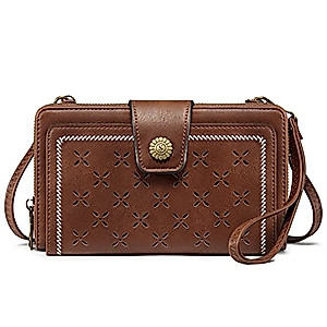 S-ZONE Crossbody Cell Phone Purse Wristlet Wallets for Women RFID Blocking Phone Wallet with 2 Straps