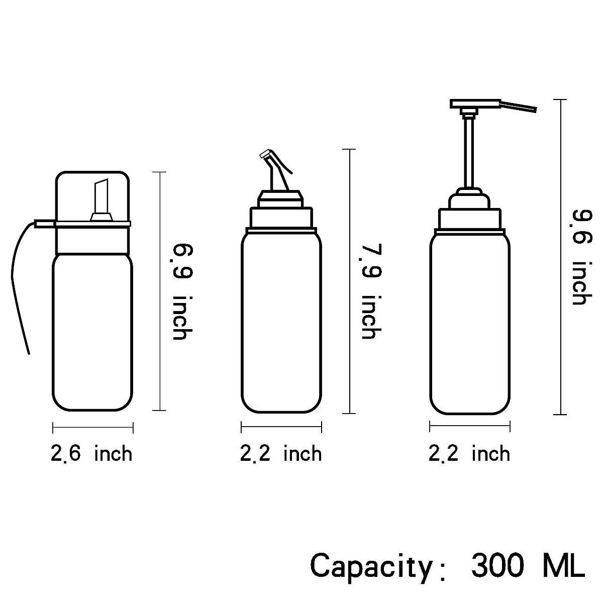 TOSSOW Sauce Pump Dispenser With Glass Bottle 300ML/10oz Olive Oil Dispenser with Hot Sauce,Tabasco Sauce, Soy Sauce, Ketchup and Salad Dressing Container for Home Kitchen
