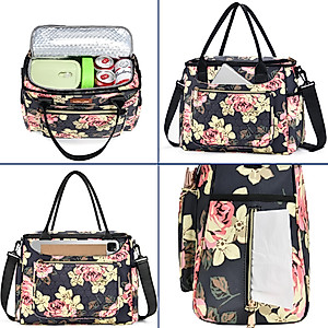 LOKASS Lunch Box - Lunch Bag Women Insulated Lunch Box for Women Teacher Nurse Tote Bag for Work Picnic or Travel Removable Shoulder Strap Side Pocket - Peony