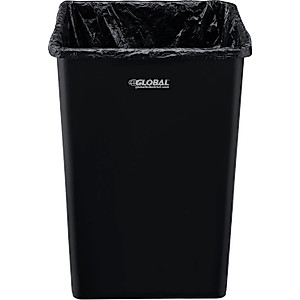 Global Industrial Square Plastic Garbage Can, Black, 35 Gallon