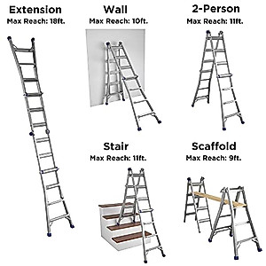 COSCO 18ft Reach Height Aluminum Multi-Position Ladder ,300 lb. Load Capacity Type IA Duty Rating