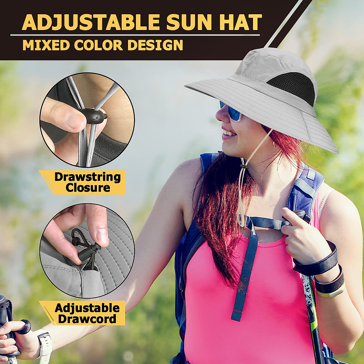 Ordenado Womens Sun Hat UV Protection, Foldable Mesh Waterproof Wide Brim Bucket Hats for Summer Beach Fishing Hiking