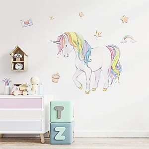 Smile Unicorn Wall Stickers, Large Size Wall Decor 27 x 23 Inch for Girls Bedroom Boys Kids Living Room Nursey Playroom
