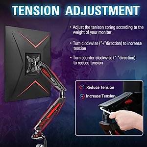 MOUNT PRO Single Gaming Monitor Stand - Mechanical Spring Monitor Mount, Adjustable Gaming Monitor Arm with C Clamp and Grommet Mounting Base - Fits for Computer Screen up to 32”, VESA 75x75, 100x100