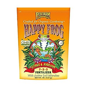 FoxFarm FX14640 Happy Frog 7 3 3 Organic Indoor Outdoor Citrus and Avocado Tree Fertilizer for Lemons, Oranges, and More, 4 Pounds